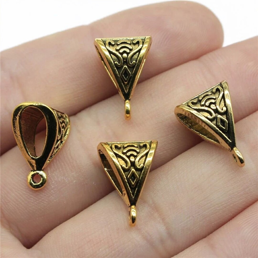 2 Gold Drop Bail Bead Charms, 16x11mm, Antique Gold Bail Beads (N-129 ...