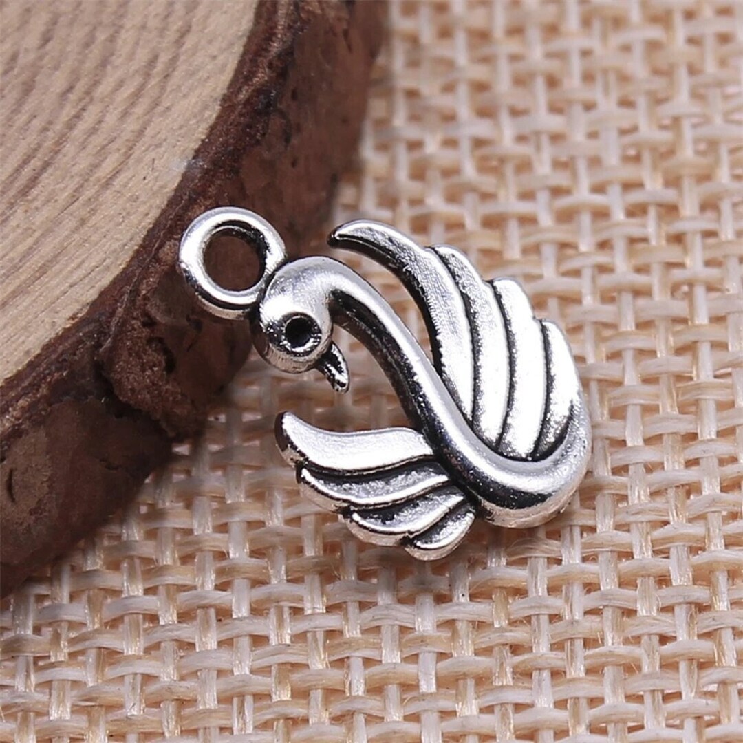 10 Silver Swan Charms, 2 Sided, Silver Tone Charms (B-169) - Etsy