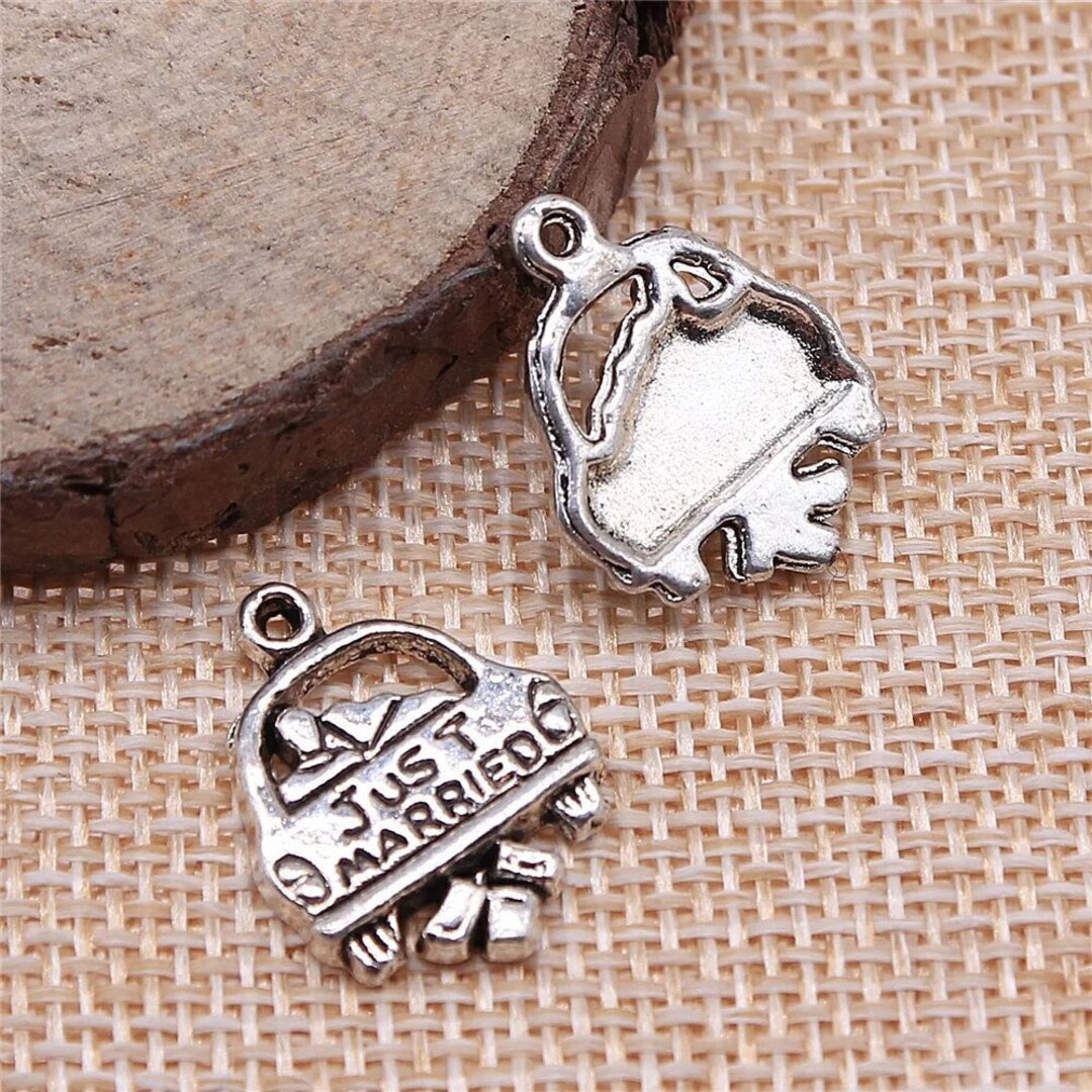 6 Silver Just Married Charms, Newlywed Charms, 20x16mm, Antique Silver ...