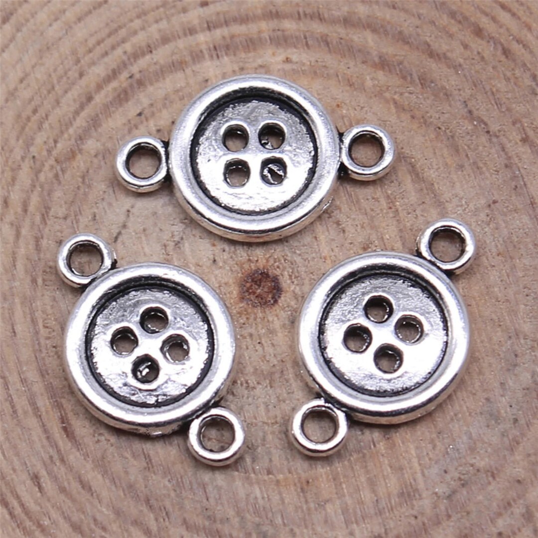 6 Silver Button Connector Charms, Sewing Charms, 16x10mm, Silver Tone ...