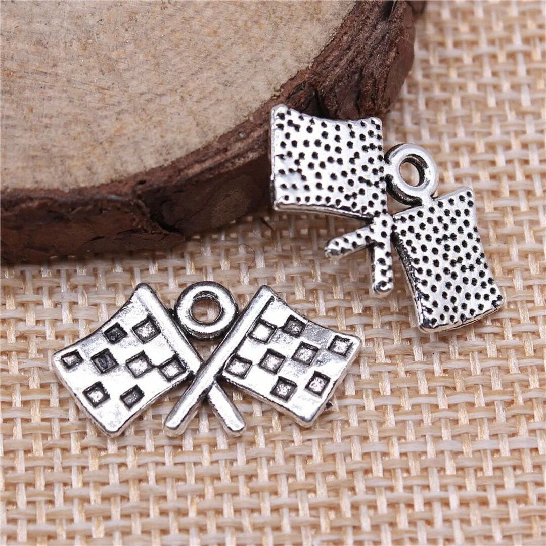 5 Silver Checkered Flag Charms, Racing Charms, Flag Charms, 22x12mm ...