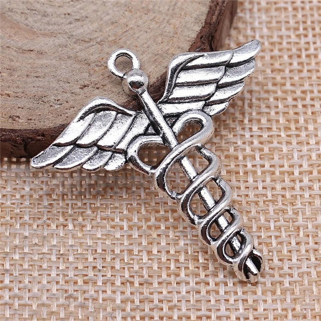 2 Silver Caduceus Medical Charms, Medical Charms, 40x40mm, Silver Tone ...