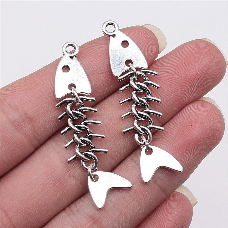 Silver Tone Fish Bone Charm - Etsy