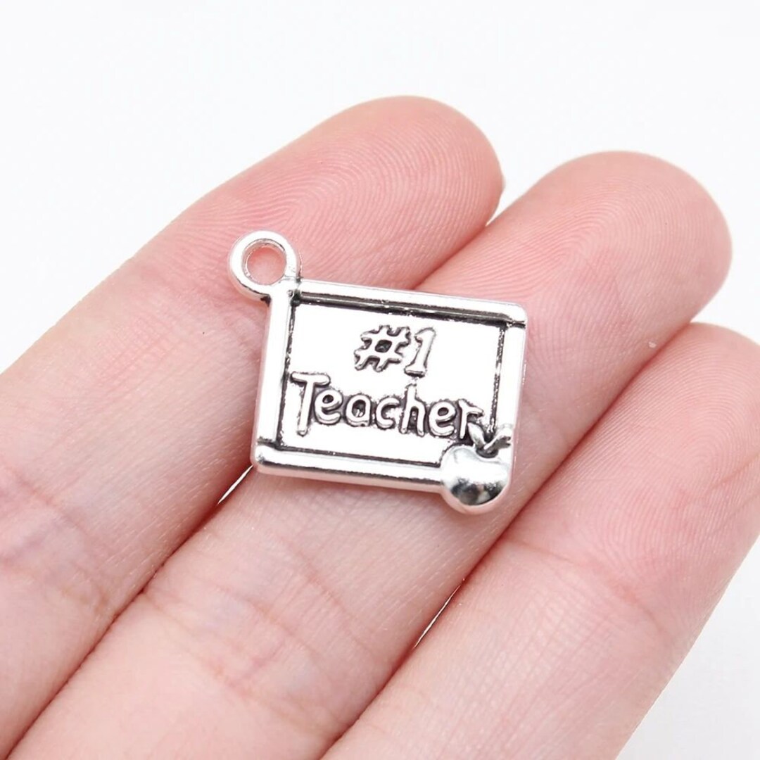 10 Silver #1 Teacher Charms, 2 Sided, Silver Tone Charms (L-1) - Etsy