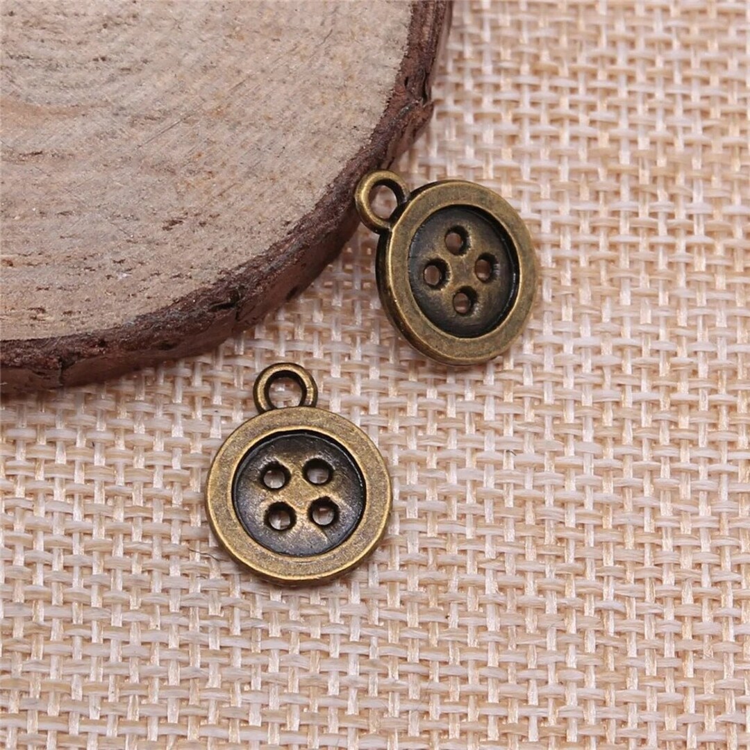 4 Bronze Button Sewing Charms, 2 Sided, 13mm, Antique Bronze Plated ...
