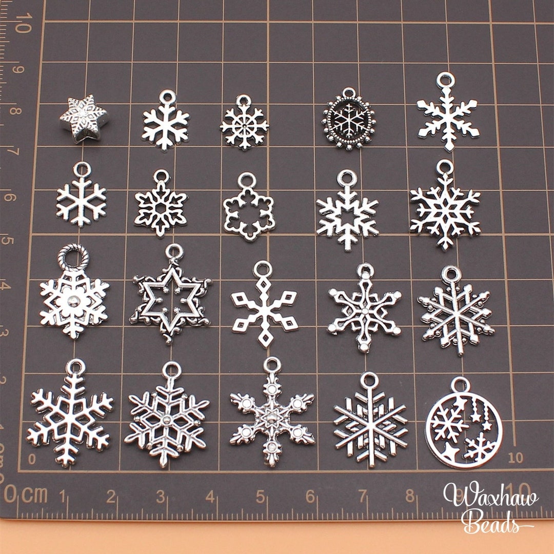 BULK 20 Silver Snowflake Charms, Holiday Charms, Mixed Lot of Charms (G ...