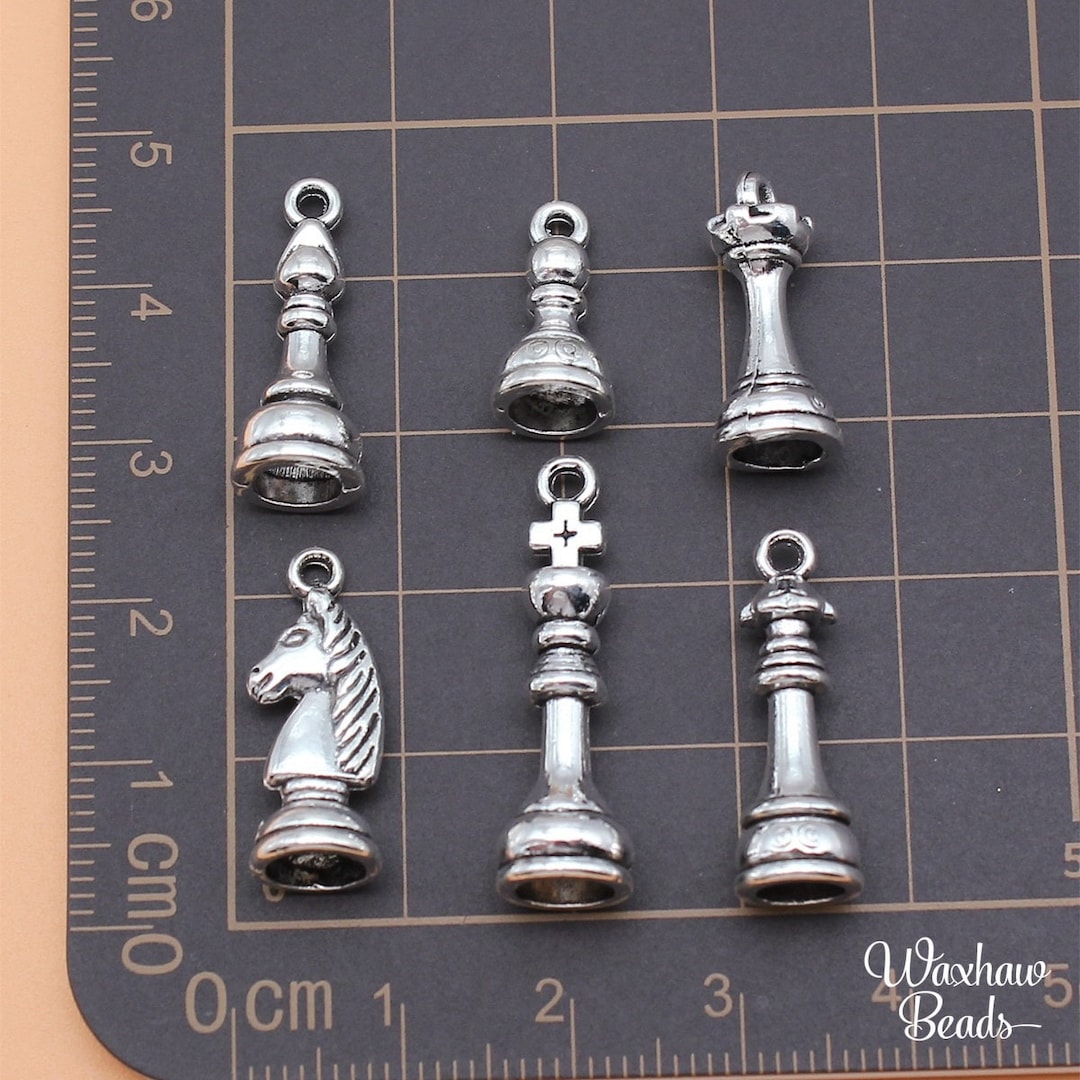 BULK 6 Silver Set of Chess Pieces Charms, Mixed Lot of Arrow Chess ...