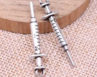 20pcs Syringe Charms Medical Charm Antique Silver Tone 9x30mm - Etsy