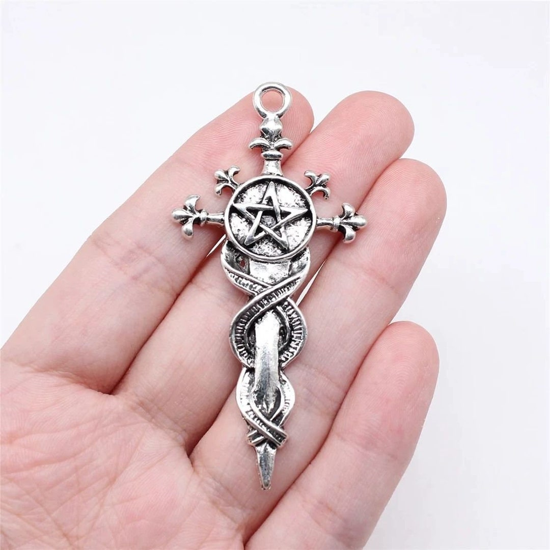 Silver Celtic Pentagram Sword Charm, 65x31mm, Silver Tone Charms (O-102 ...