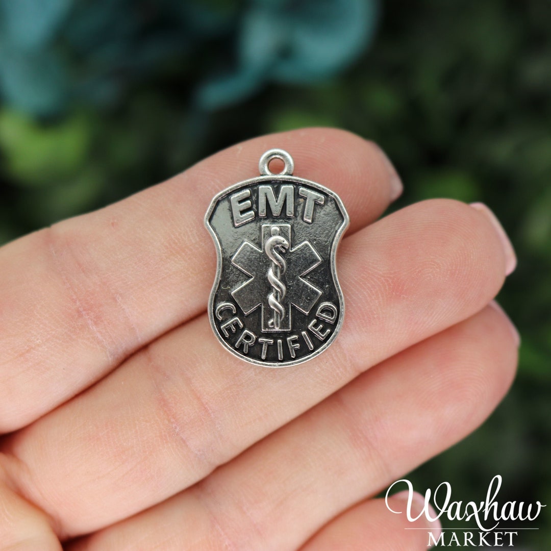 EMT Certified Charm, Antique Silver Plated Charms (B-219) - Etsy
