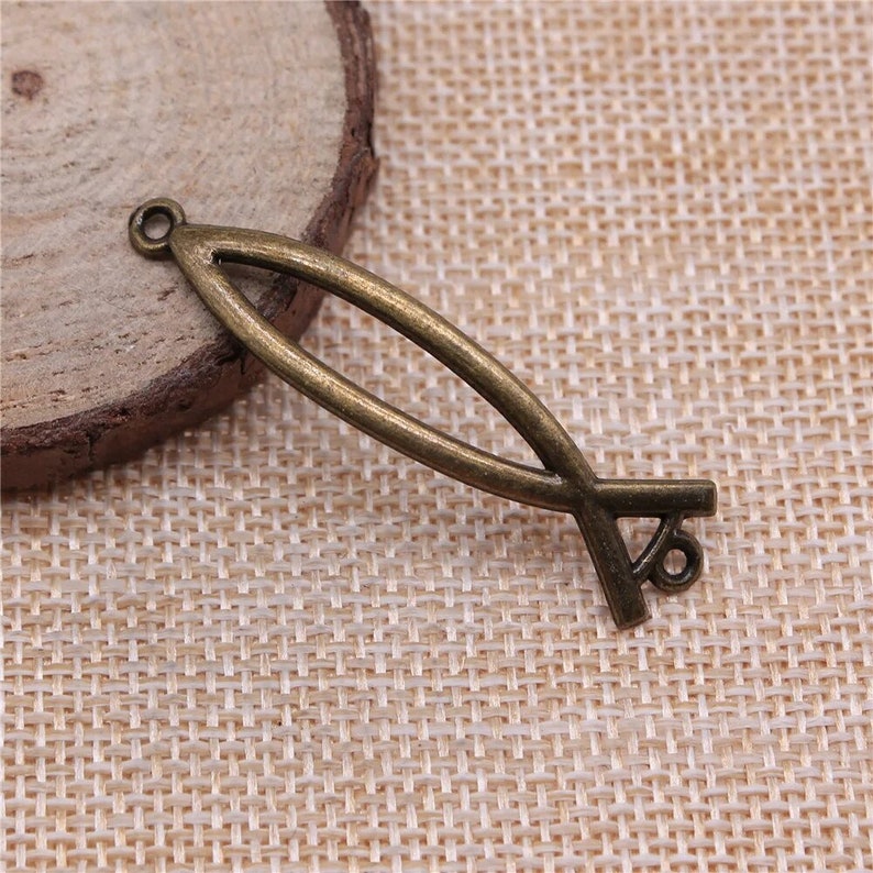 3 Bronze Jesus Fish Charms, 48x10mm, Antique Bronze Tone (G-8) - Etsy