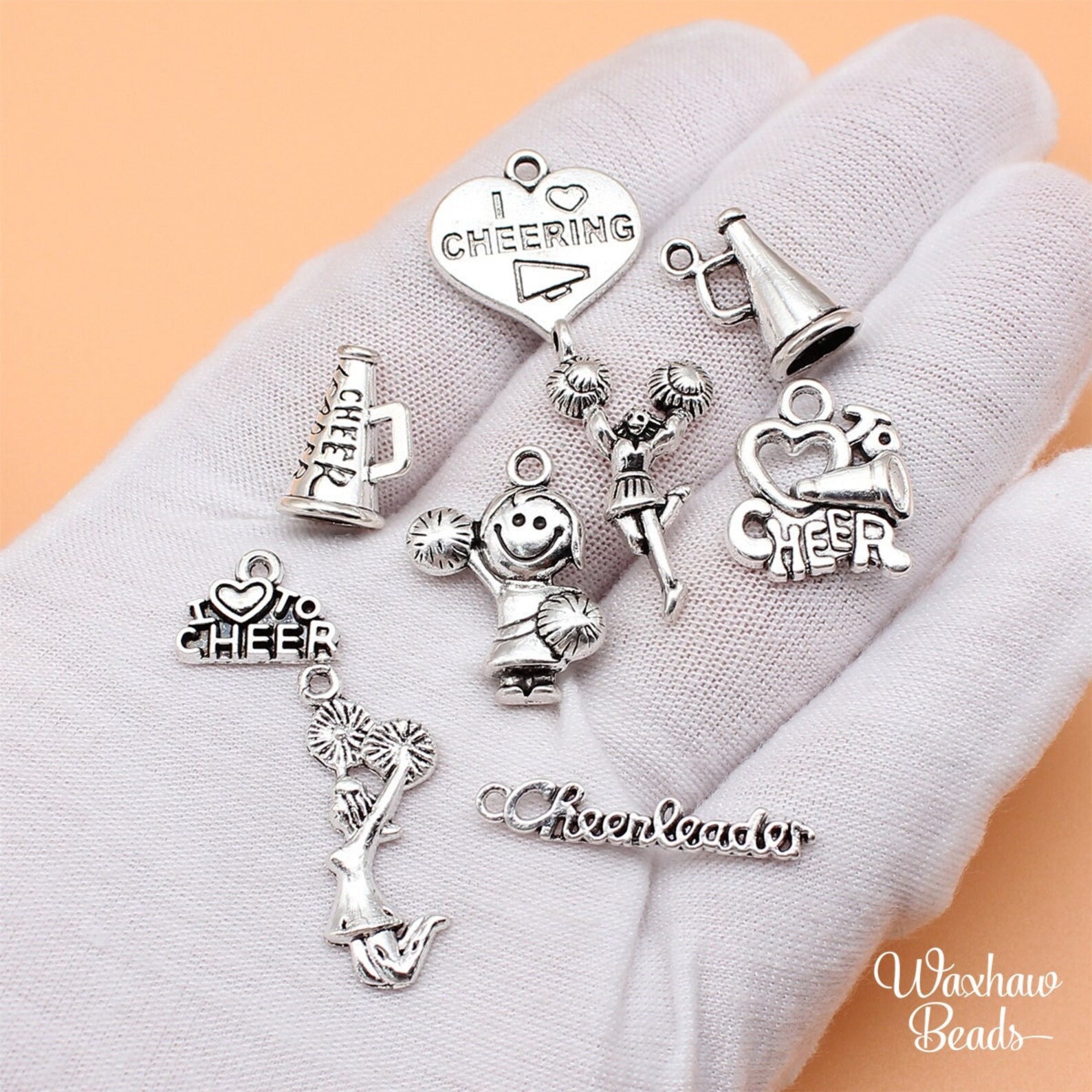 BULK 9 Silver Cheerleading Charms, Cheerleader Charms, Mixed Lot of ...