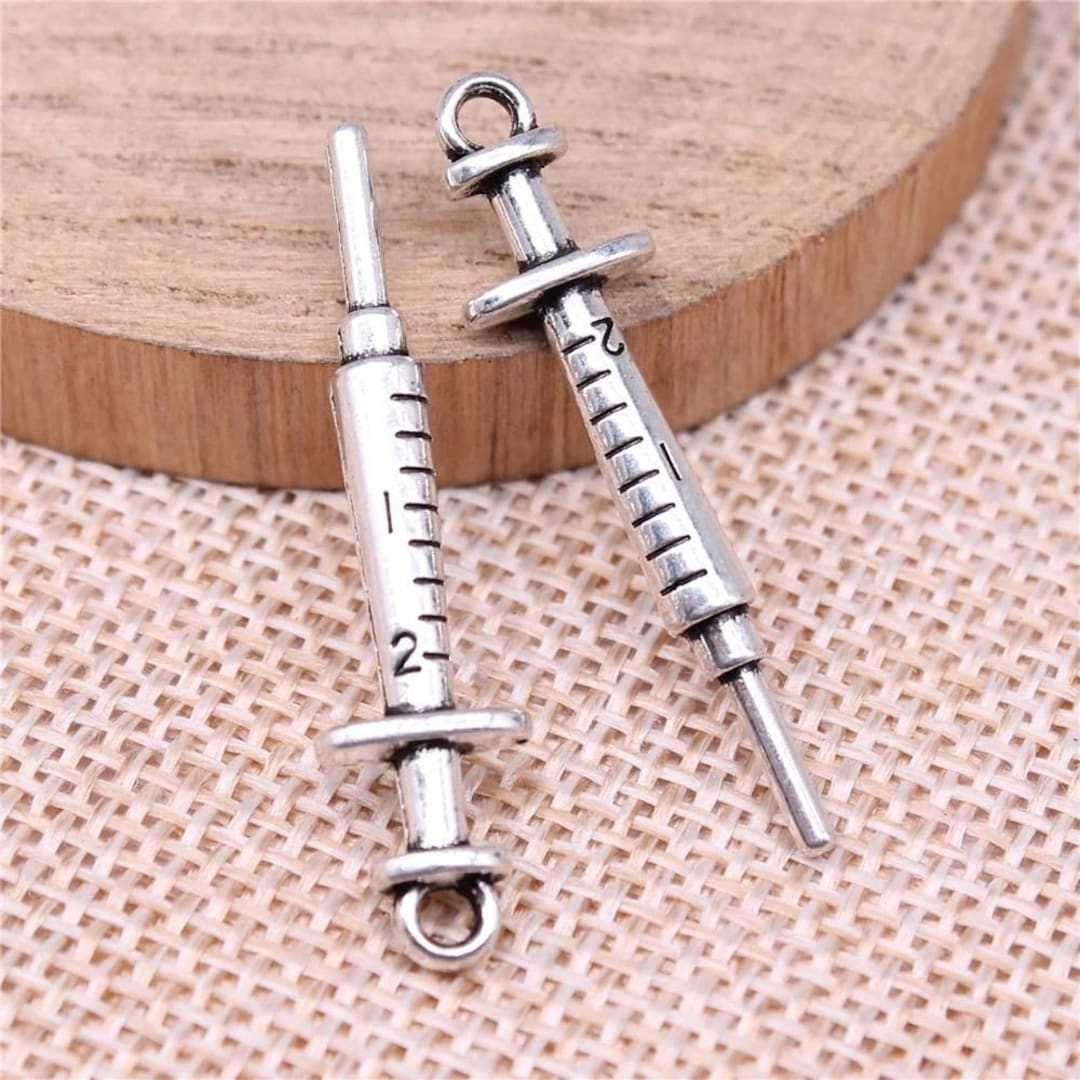3 Silver Syringe Charms, 36x9mm, Silver Tone Charms (U-237) - Etsy