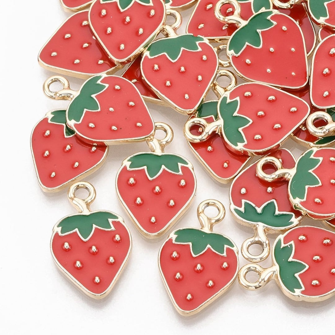 5 Enamel Strawberry Charms, Gold Tone Enamel Charm D-108 - Etsy