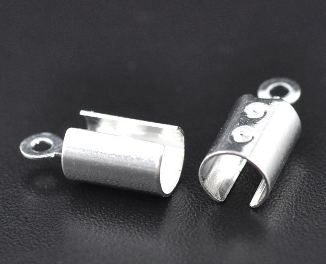 100 Silver Necklace/cord Crimp End Caps With Loop, 8x3mm, Silver Plated ...