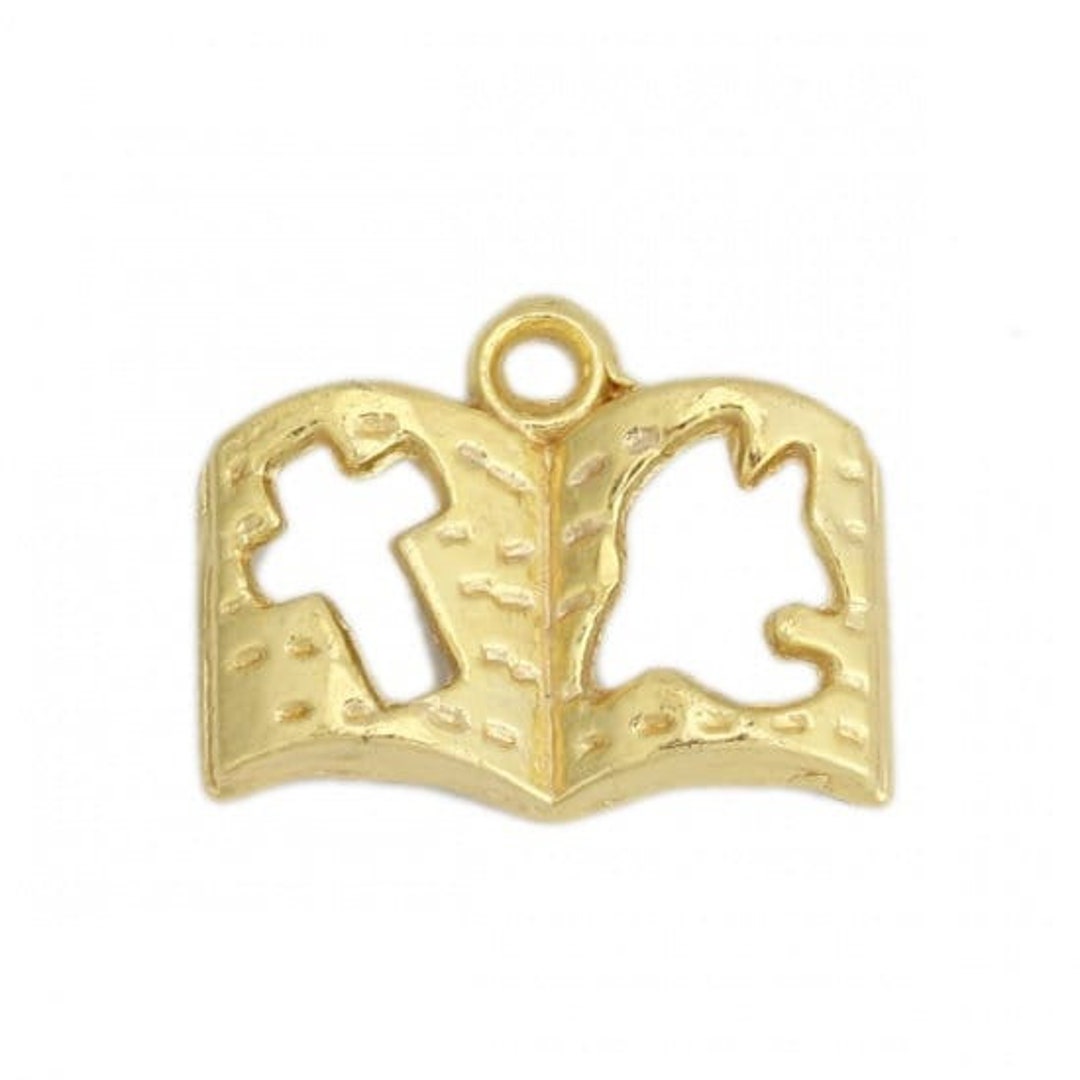 15 Gold Open Book Charms, Bible Charms, 17x14mm, Gold Tone Charms (O ...
