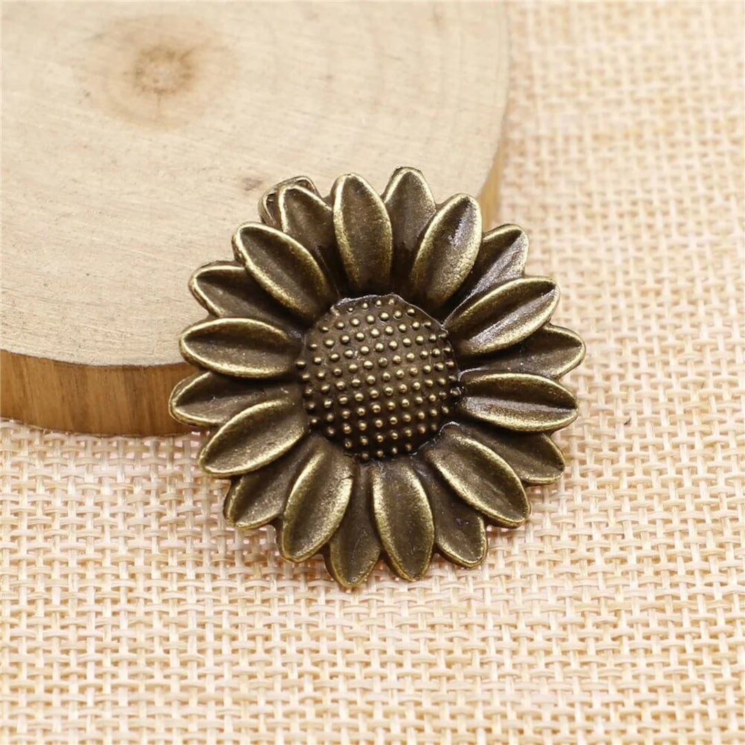 Bronze Sunflower Charm, Bronze Flower Pendant, 37mm, Antique Bronze ...