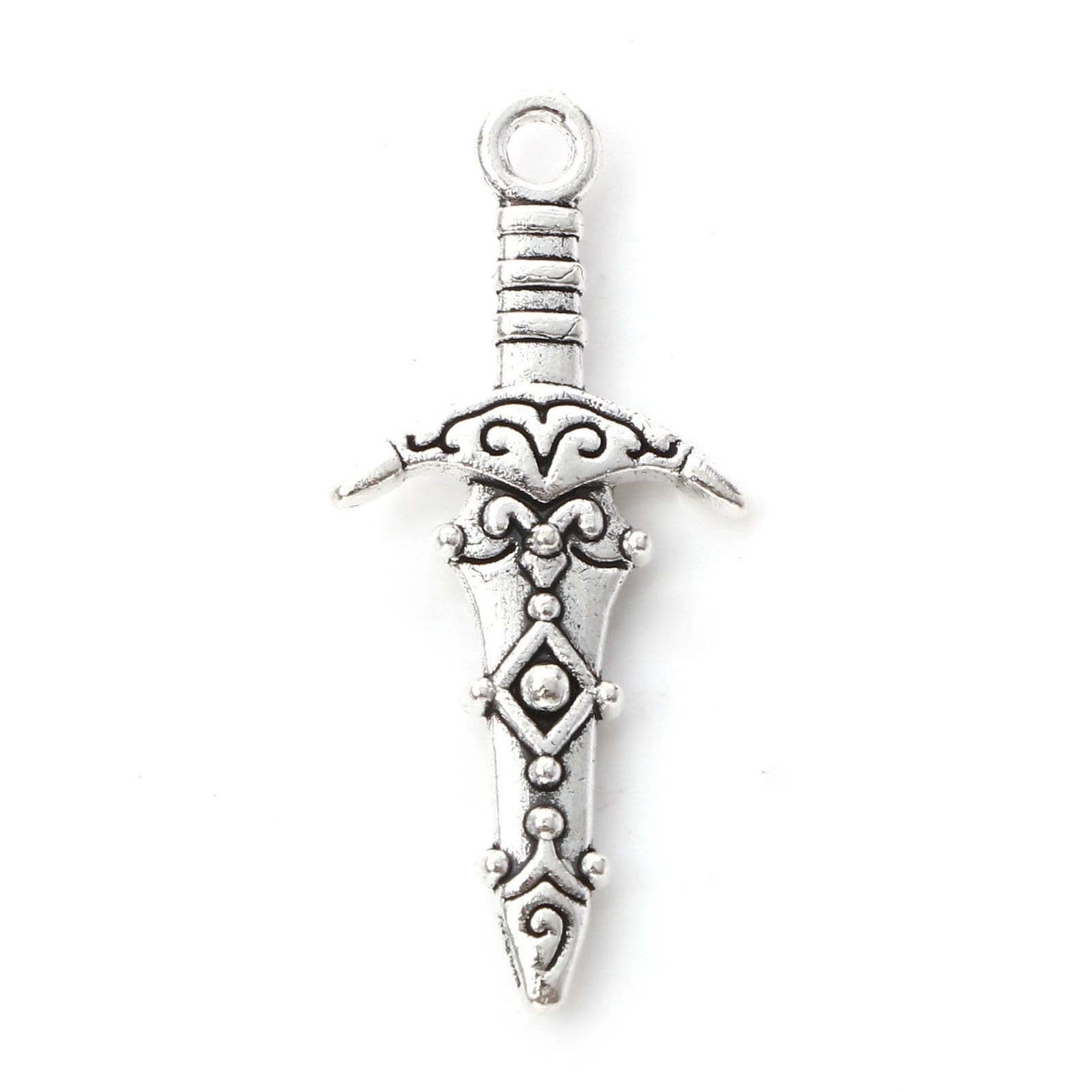 5 Silver Ornate Sword Charms, 28x13mm, Silver Tone Charms (F-57) - Etsy