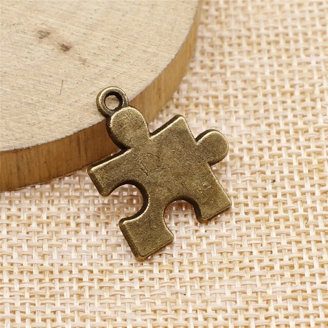 10 Bronze Puzzle Piece Charms, Autism Charms, 23x20mm, Antiques Bronze ...