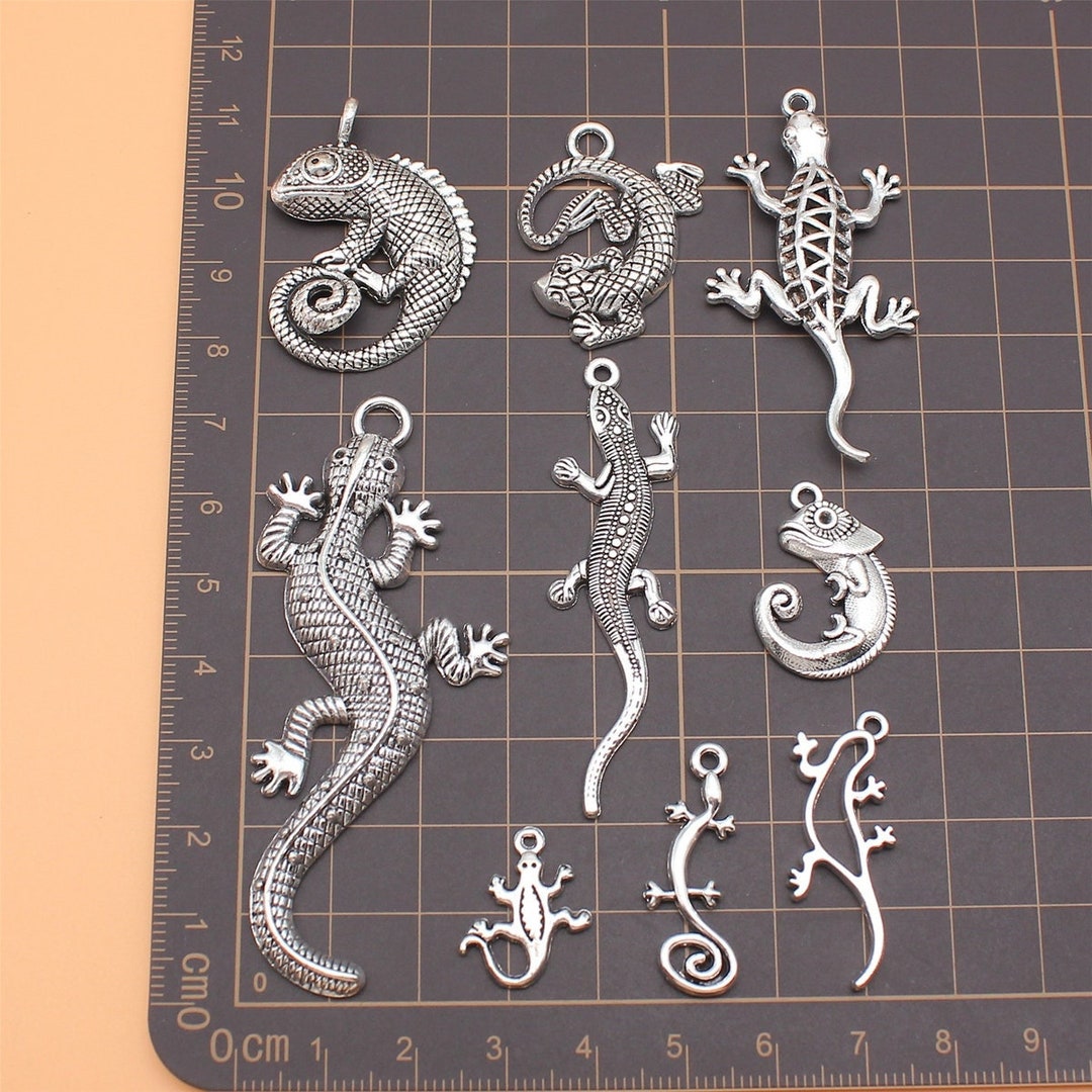 9 BULK Silver Lizard Charms, Gecko Charms, Mixed Lot of Charms (H-103 ...