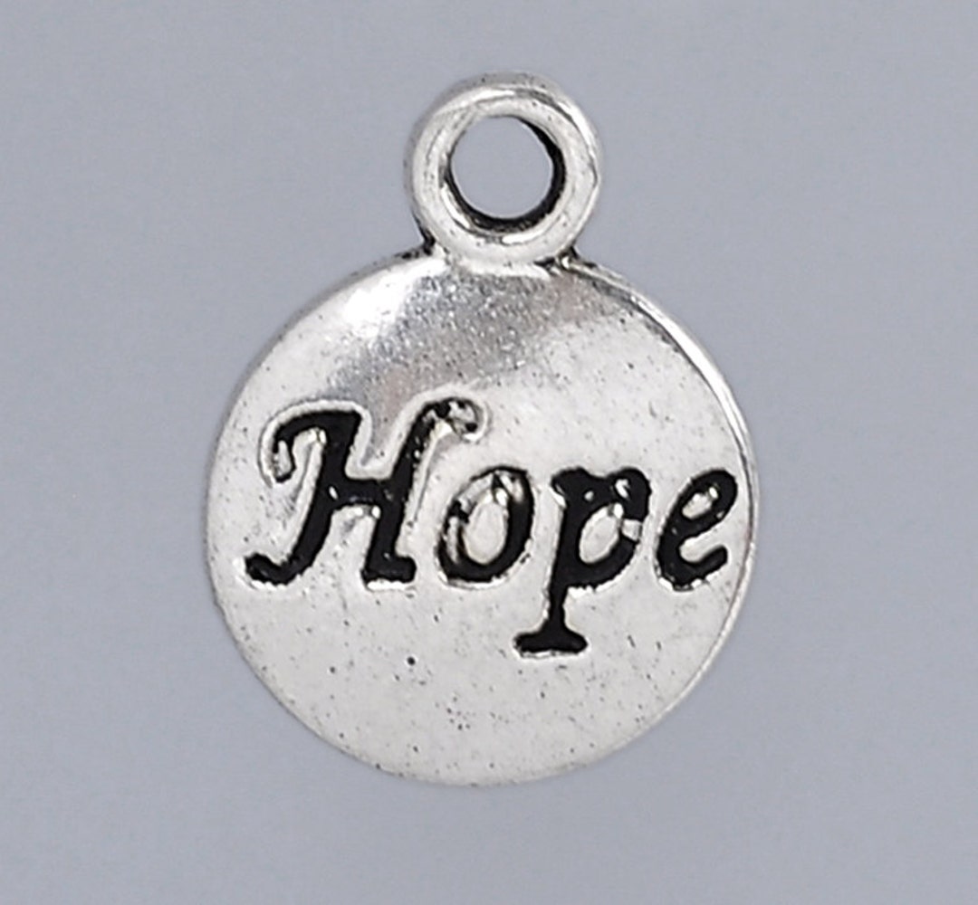 10 Silver Hope Charms, Cancer Awareness Charms, Antique Silver Tone (K ...