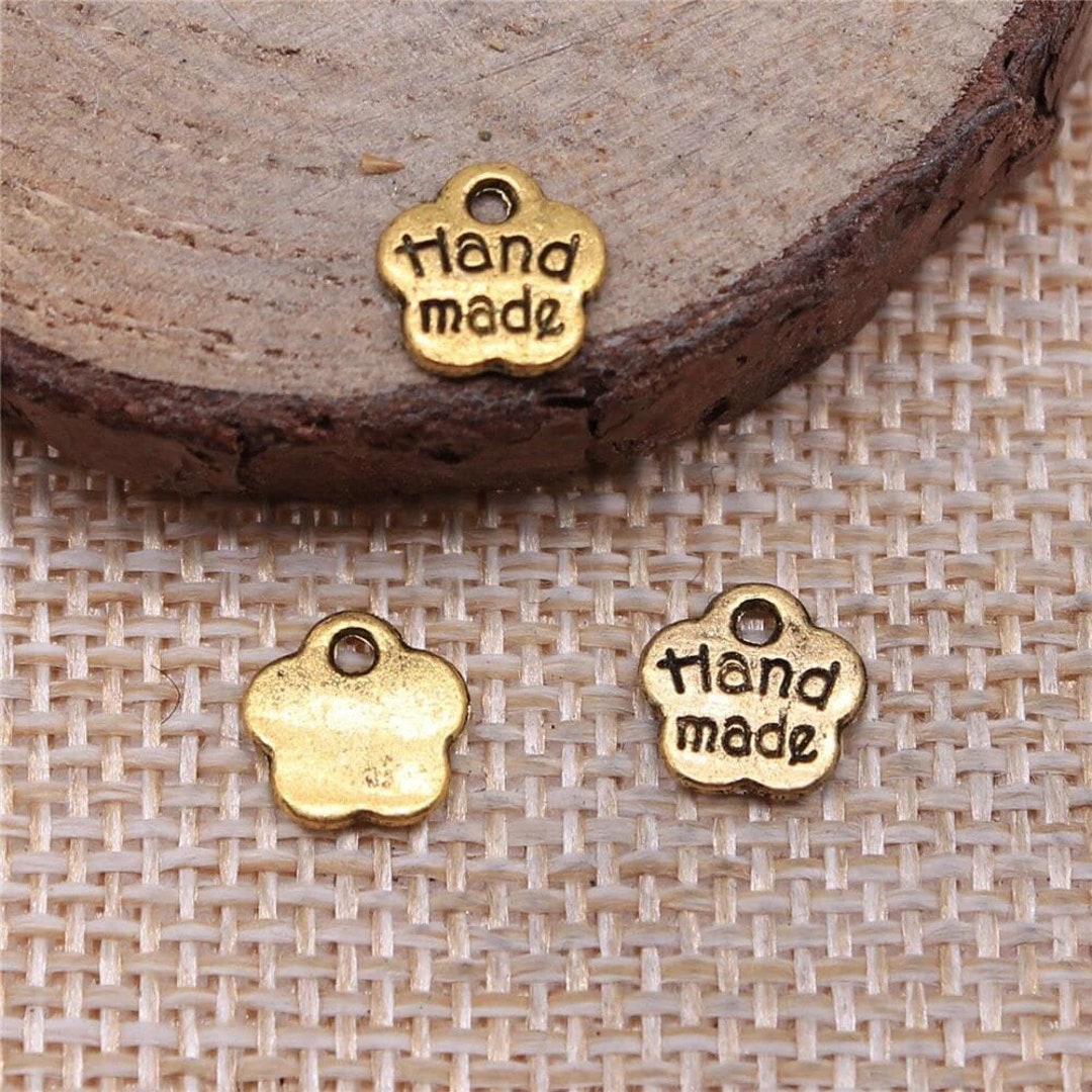 40 Hand Made Engraved Tag Charms, Antique Gold Tone N-159 - Etsy