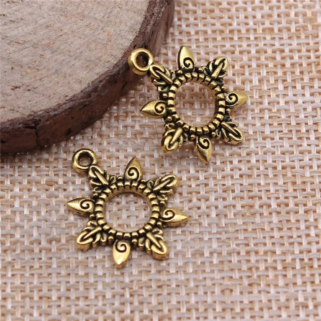 6 Gold Sun Charms, 22x18mm, Antique Gold Tone Charms (C-118) - Etsy