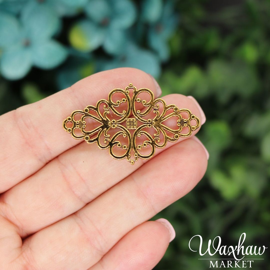 5 Gold Filigree Connector Charms, Antique Gold Tone Charms C-115 - Etsy