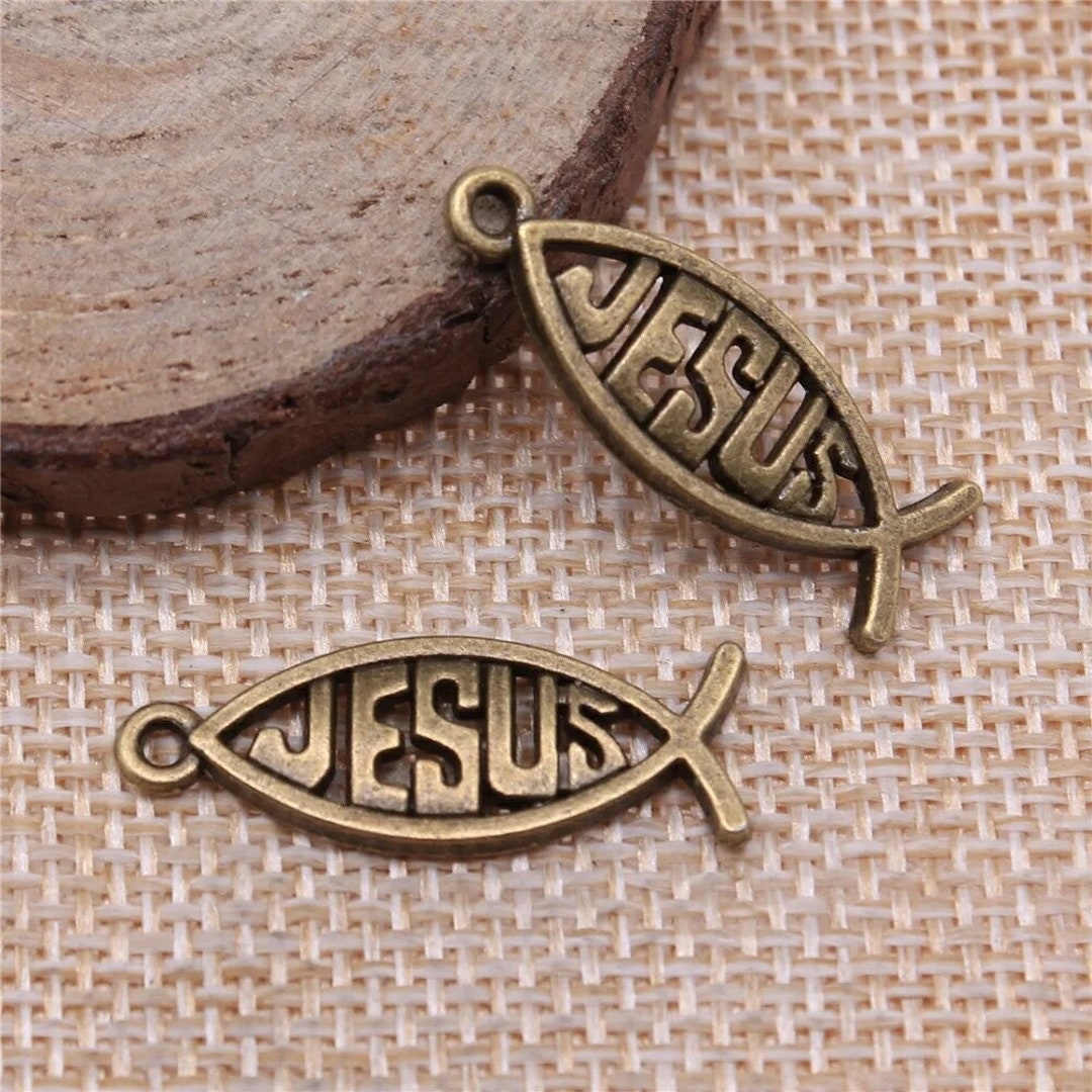6 Bronze Jesus Fish Charms, 27x10mm, Antique Bronze Tone (G-165) - Etsy