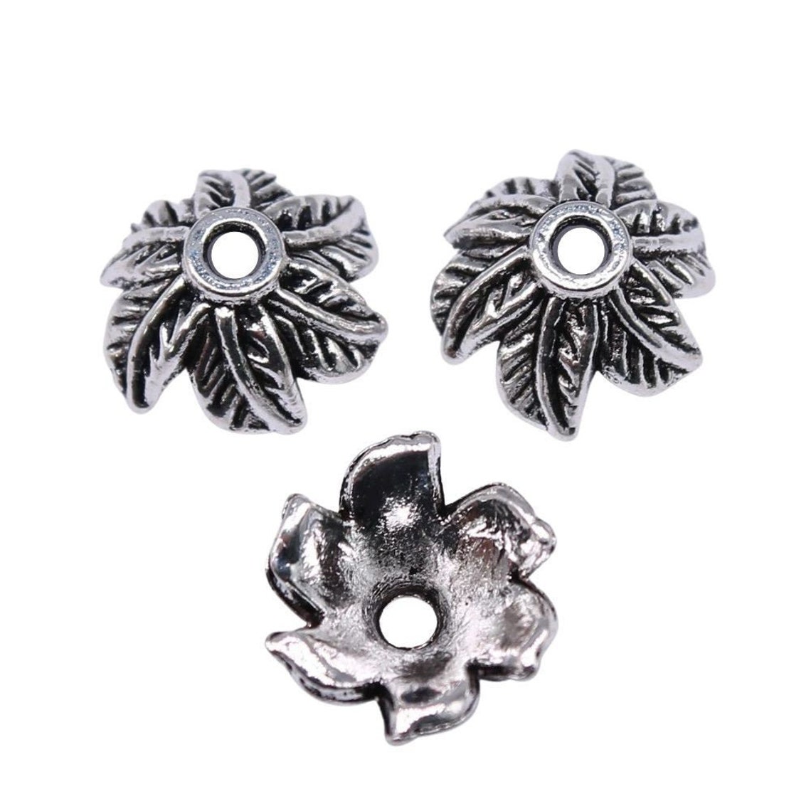8 Silver Leaf Bead Caps, 11mm Bead Caps, Antique Silver Tone (N-127) - Etsy