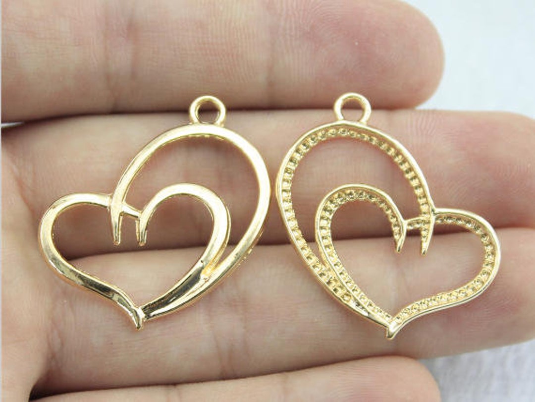 5 Gold Double Heart Charms, Bright Gold Tone (U-227) - Etsy
