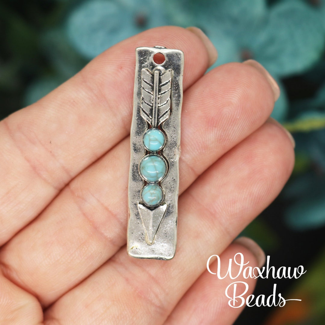 2 Silver Turquoise Arrowhead Pendant Charms, Silver Tone Charms P-61 - Etsy