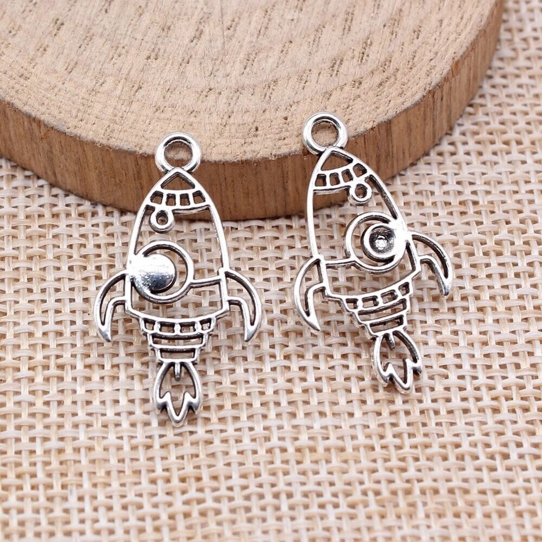 3 Silver Rocket Charms, Outer Space, 28x16mm, Silver Tone Charms (N-86 ...