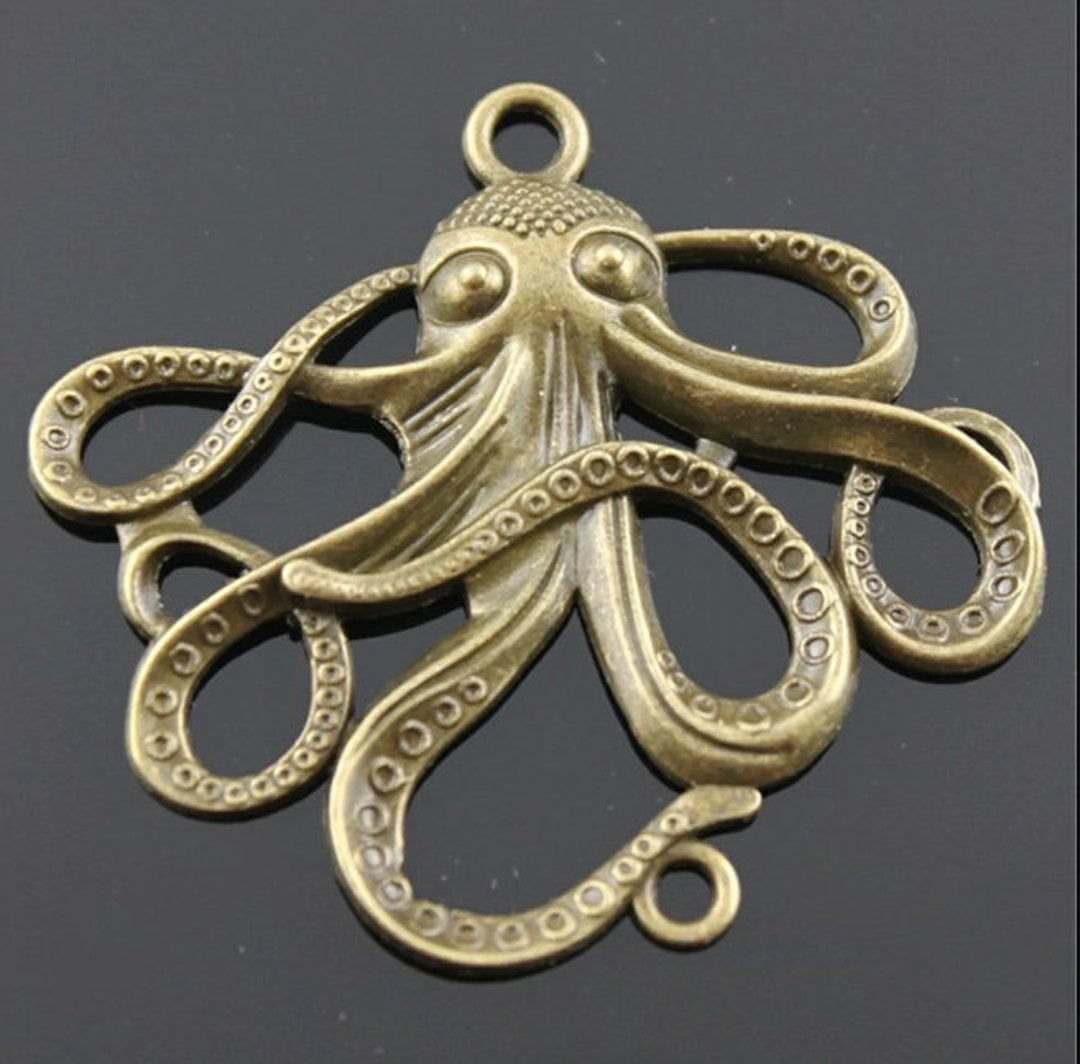 Bronze Large Octopus Connector Charm, Antique Dark Bronze Tone (L-11 ...