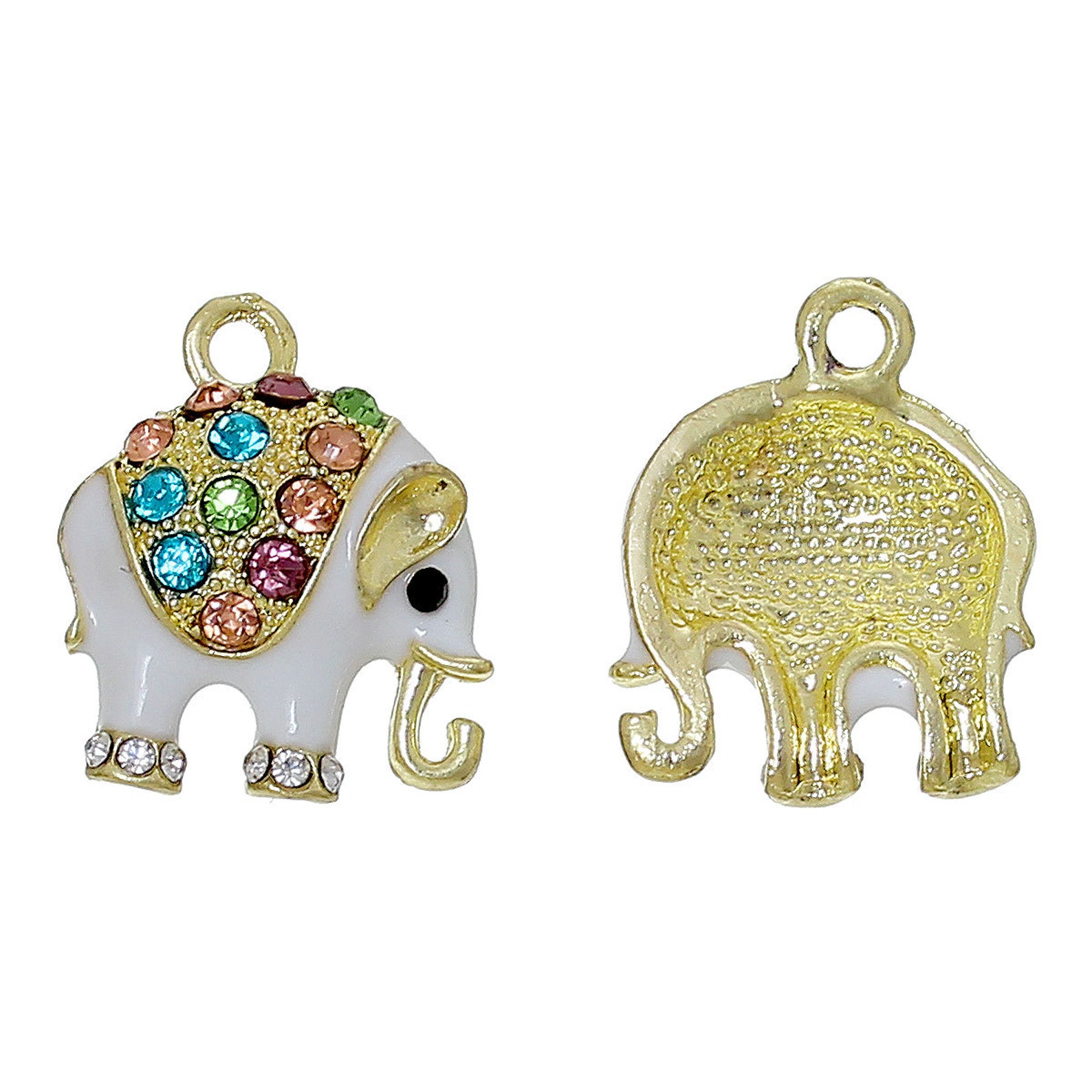 White Elephant Charm Rhinestone Gold Plated Enamel C-35 | Etsy