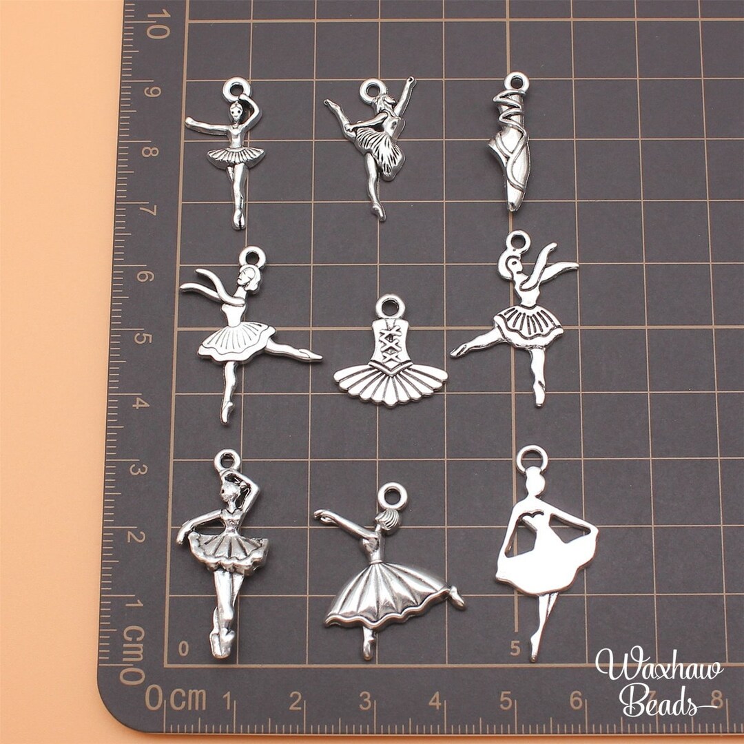 BULK 9 Silver Ballet Charms, Dancing Charms, Mixed Lot of Charms (N-254 ...