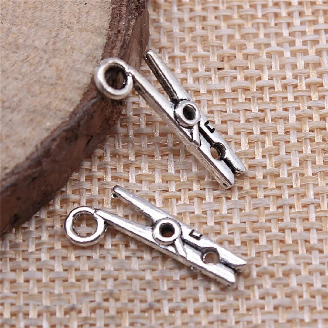 10 Silver Clothes Pin Charms, Sewing Charms, 18x8mm, Silver Tone Charms ...