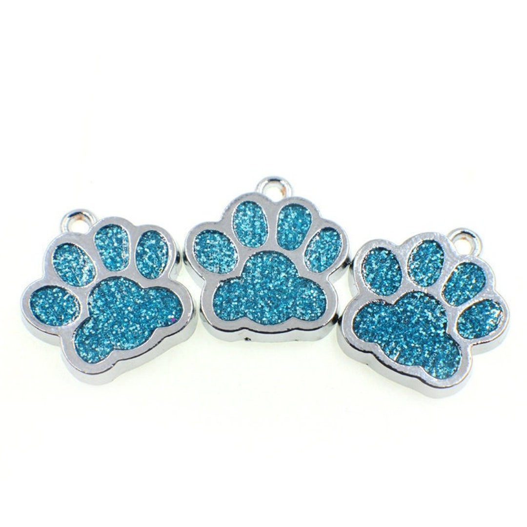 5 Aqua Glitter Paw Charms, 16mm Enamel Dog Paw Charms (F-124) - Etsy ...