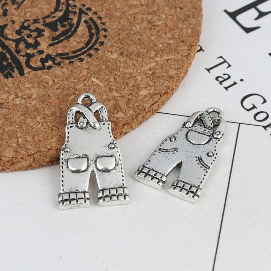 2 Silver Overalls Charms, Jumpsuit Charms, Clothing Charms, Antique ...