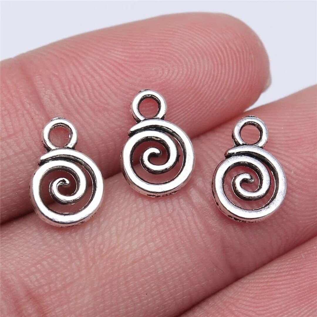 20, 40 Bulk Silver Round Swirl Charms, Spiral Charms, 11x8mm, Silver ...