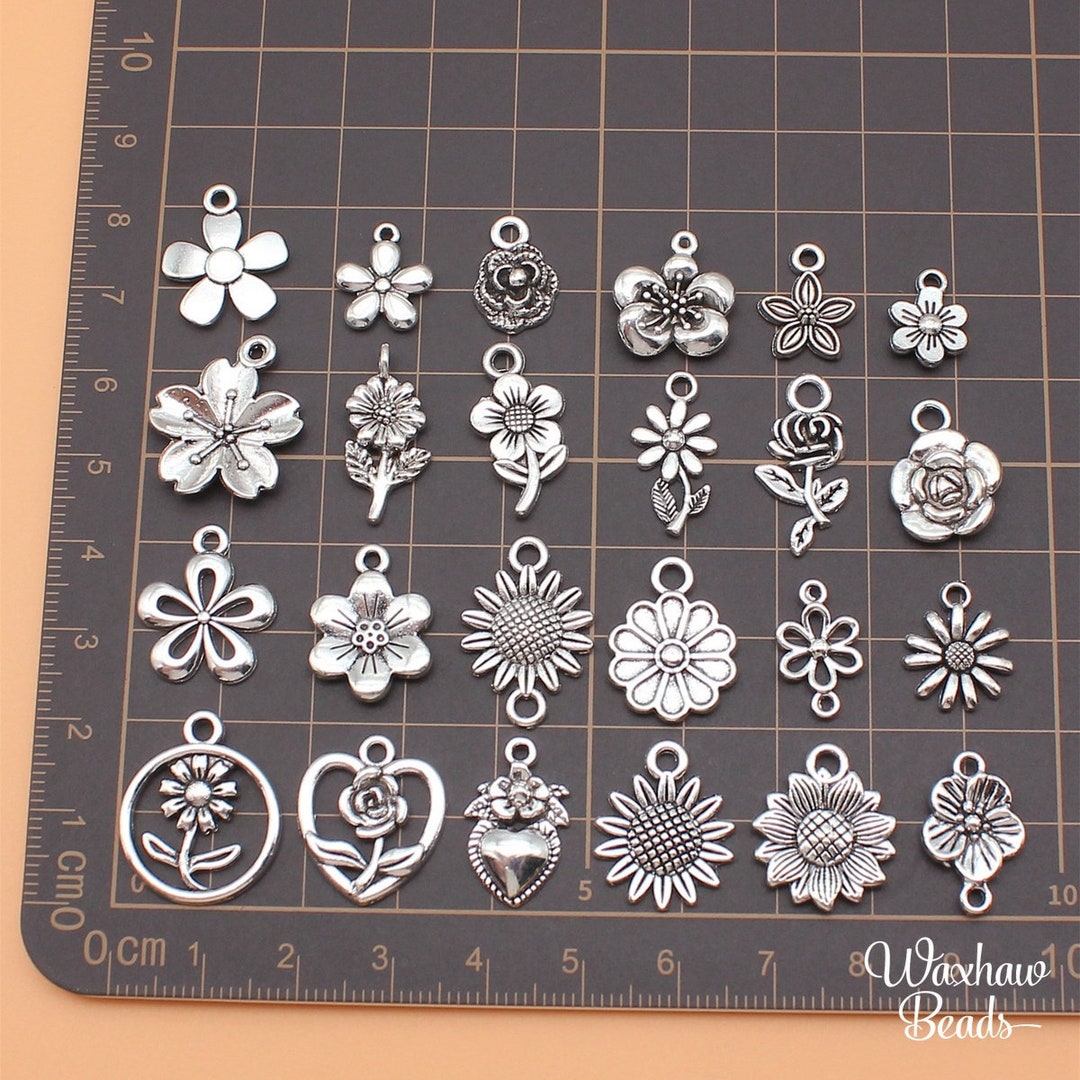BULK 24 Silver Flower Charms, Mixed Lot of Charms (N-213) - Etsy
