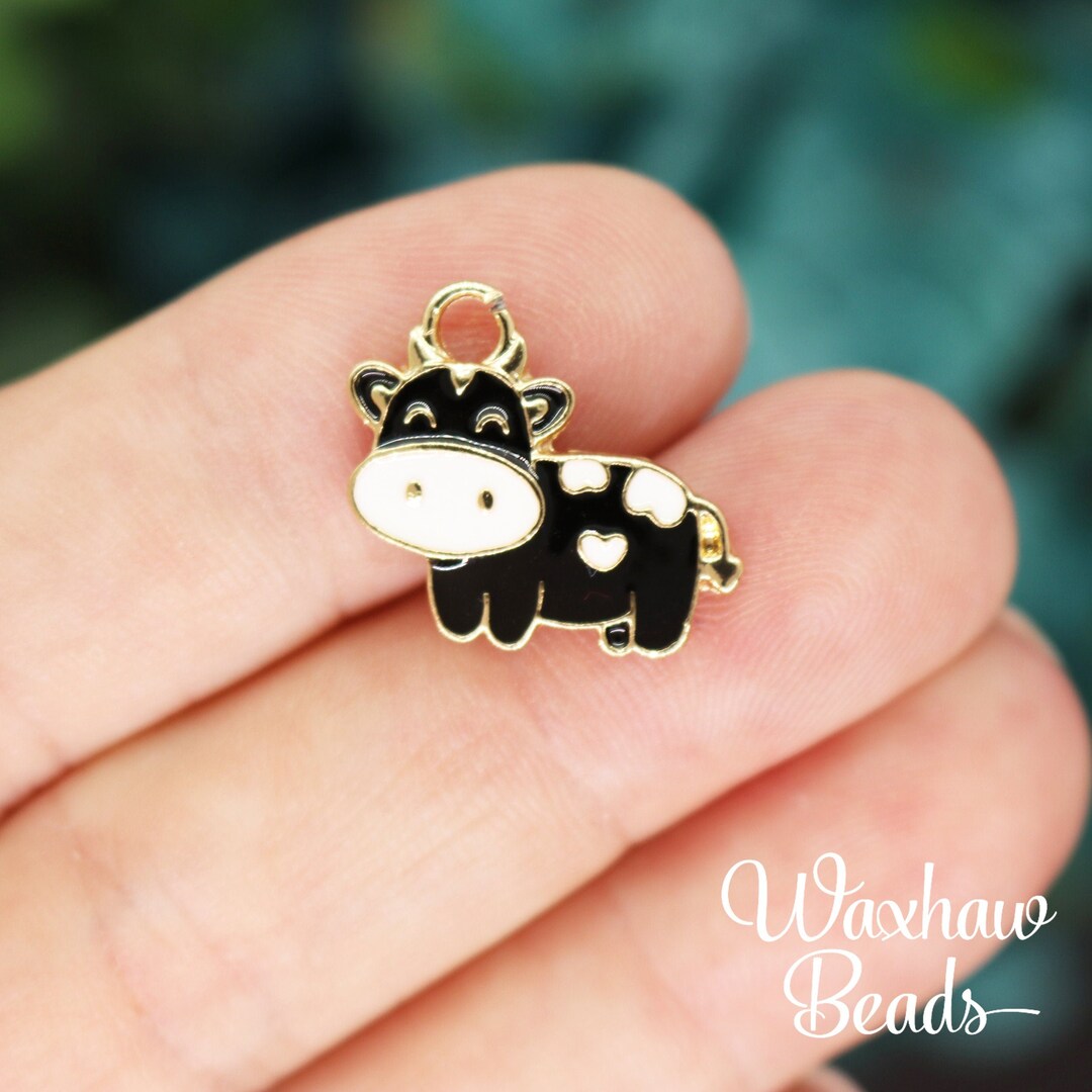 2 Enamel Cow Charms, Gold Tone Enamel Charm (J-196) - Etsy