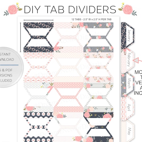Printable Tabs 2.5 Inch Rose Patterns Planner Folder and - Etsy
