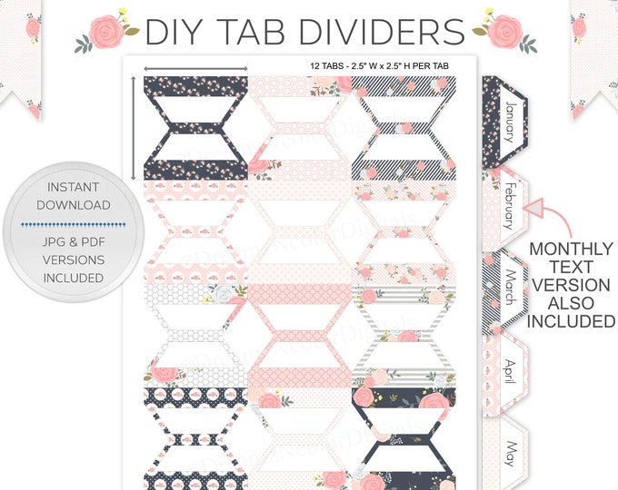 Printable Tabs 2.5 Inch Rose Patterns Planner Folder and - Etsy