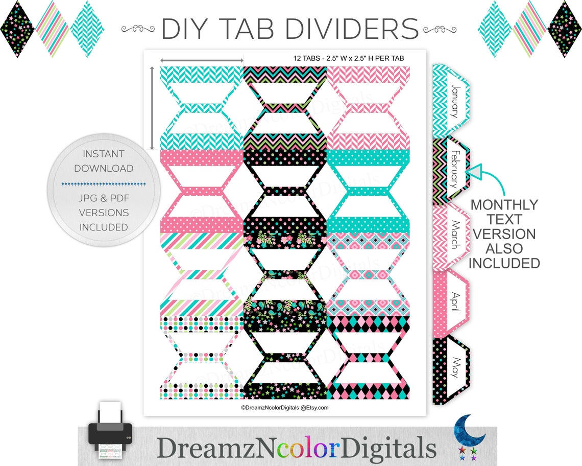 Printable Tabs 2.5 Inch Geometric Pattern Labels Planner, Folder, and ...