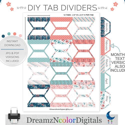 Printable Tabs 2.5 Inch Rose Patterns Planner Folder and - Etsy