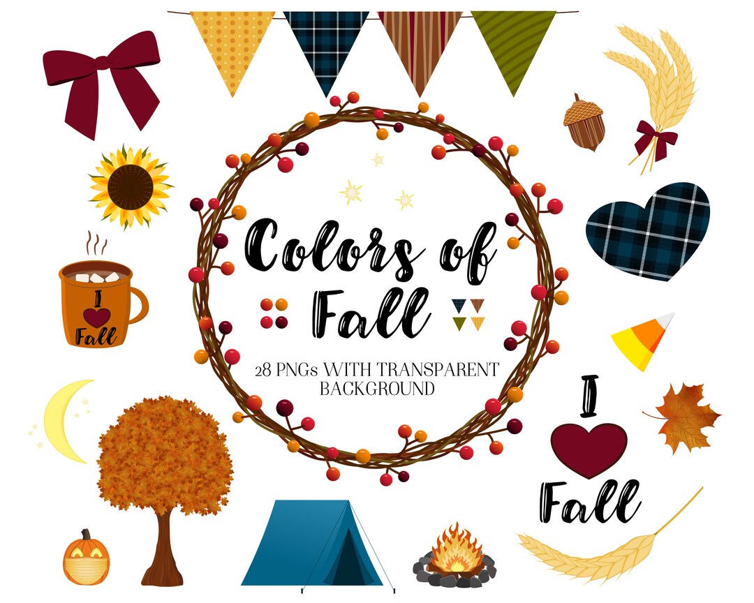 Fall Clipart - Autumn Colors, Sunflower, Wreath, Berries, Wheat, Tent ...