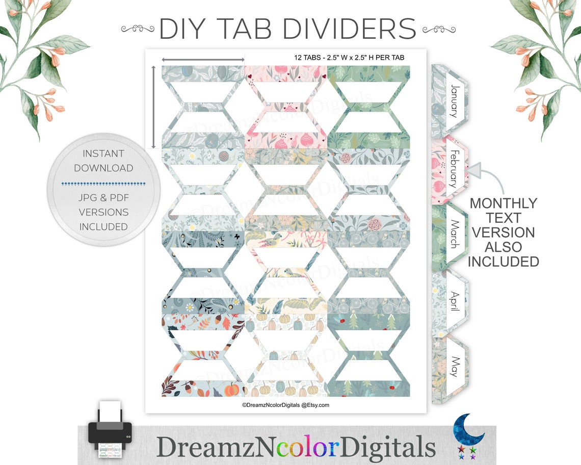 Printable Tabs - 2.5 Inch Floral Labels - Planner, Folder, and Journal ...
