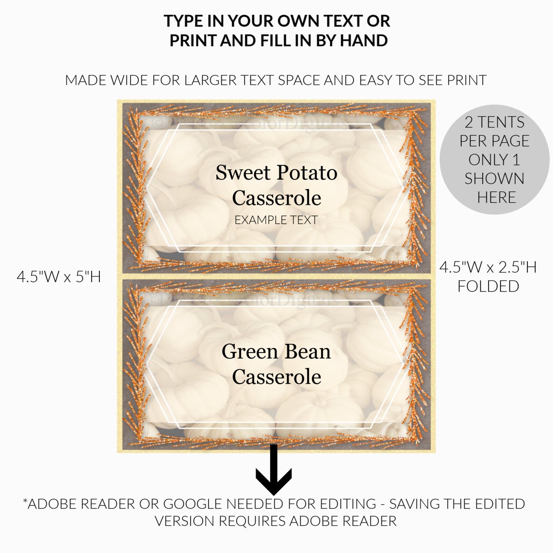 Printable Food Tents or Place Cards for Thanksgiving Holiday Dinner ...