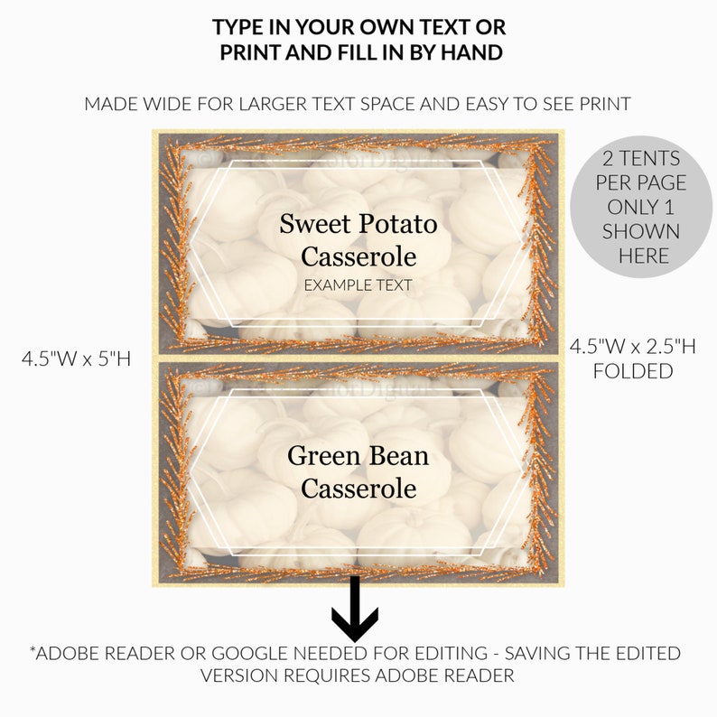 Printable Food Tents or Place Cards for Thanksgiving Holiday Dinner ...
